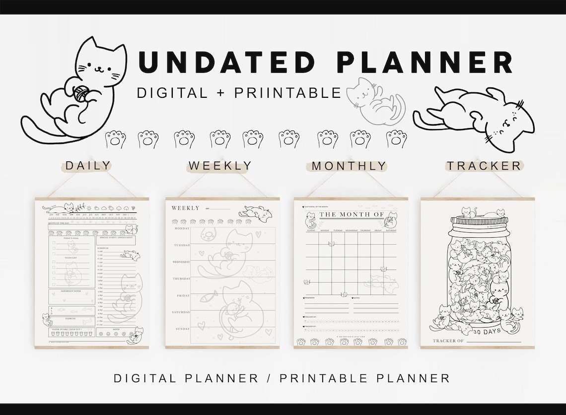 Planner bundle printable Digital Planner Daily Schedule Cat | Etsy