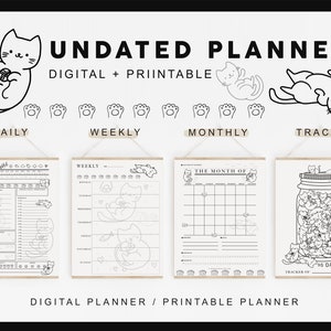 Planner Bundle Printable, Digital Planner, Daily Schedule, Cat Monthly ...