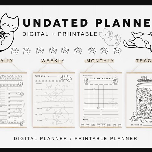 Planner Bundle Printable Digital Planner Daily Schedule Cat | Etsy