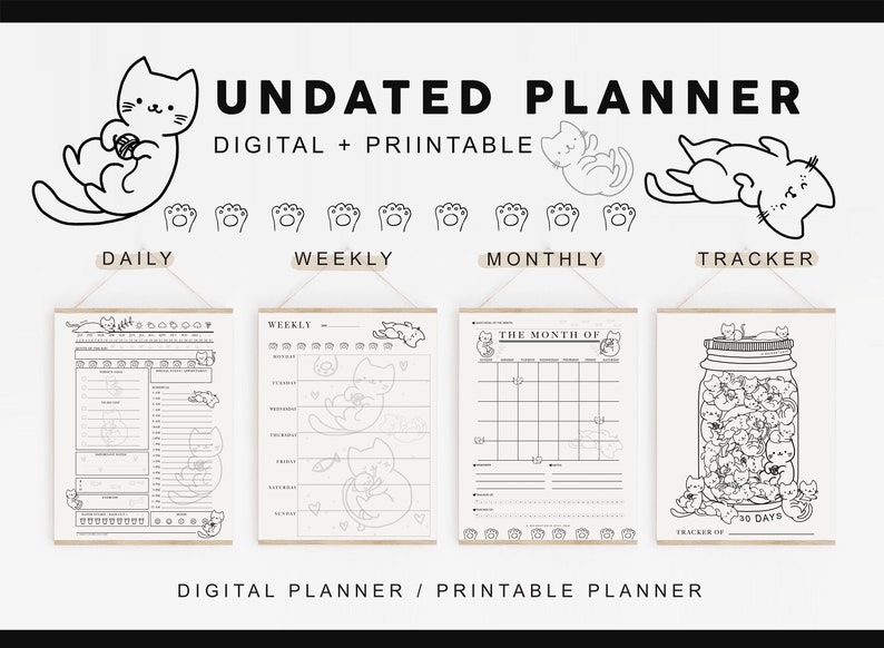 Planner Bundle Printable Digital Planner Daily Schedule Cat | Etsy