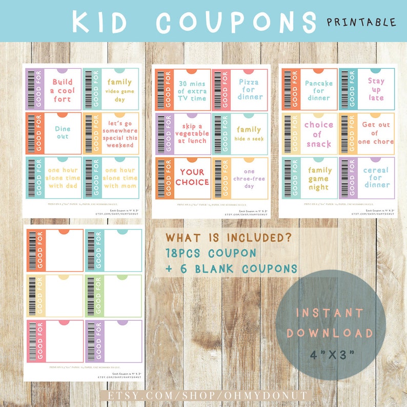 Kids Reward Coupons: Chores & Homeschool Printable (PDF) ( Digital ...