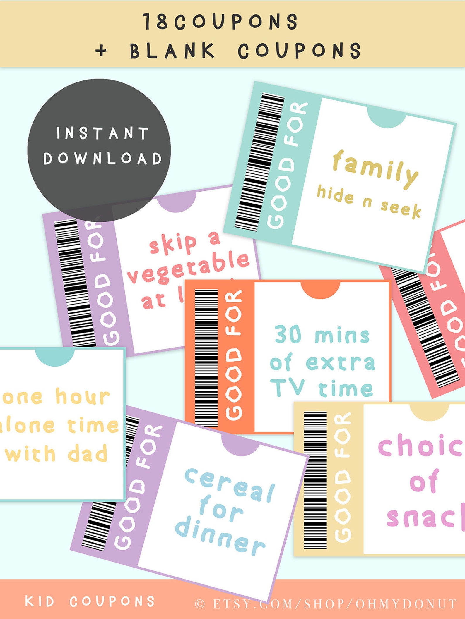 Kids Reward Coupons: Chores & Homeschool Printable (PDF) ( Digital ...