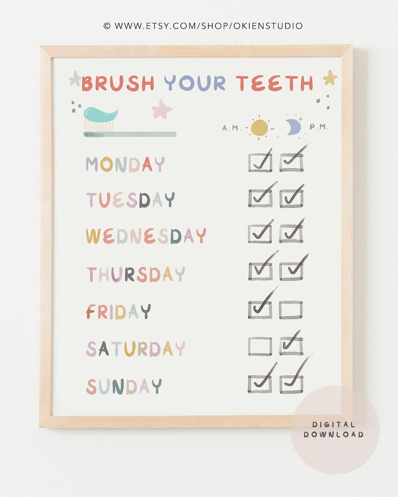 Brush Teeth Printable Brush Teeth Chart Toddler Brushing | Etsy