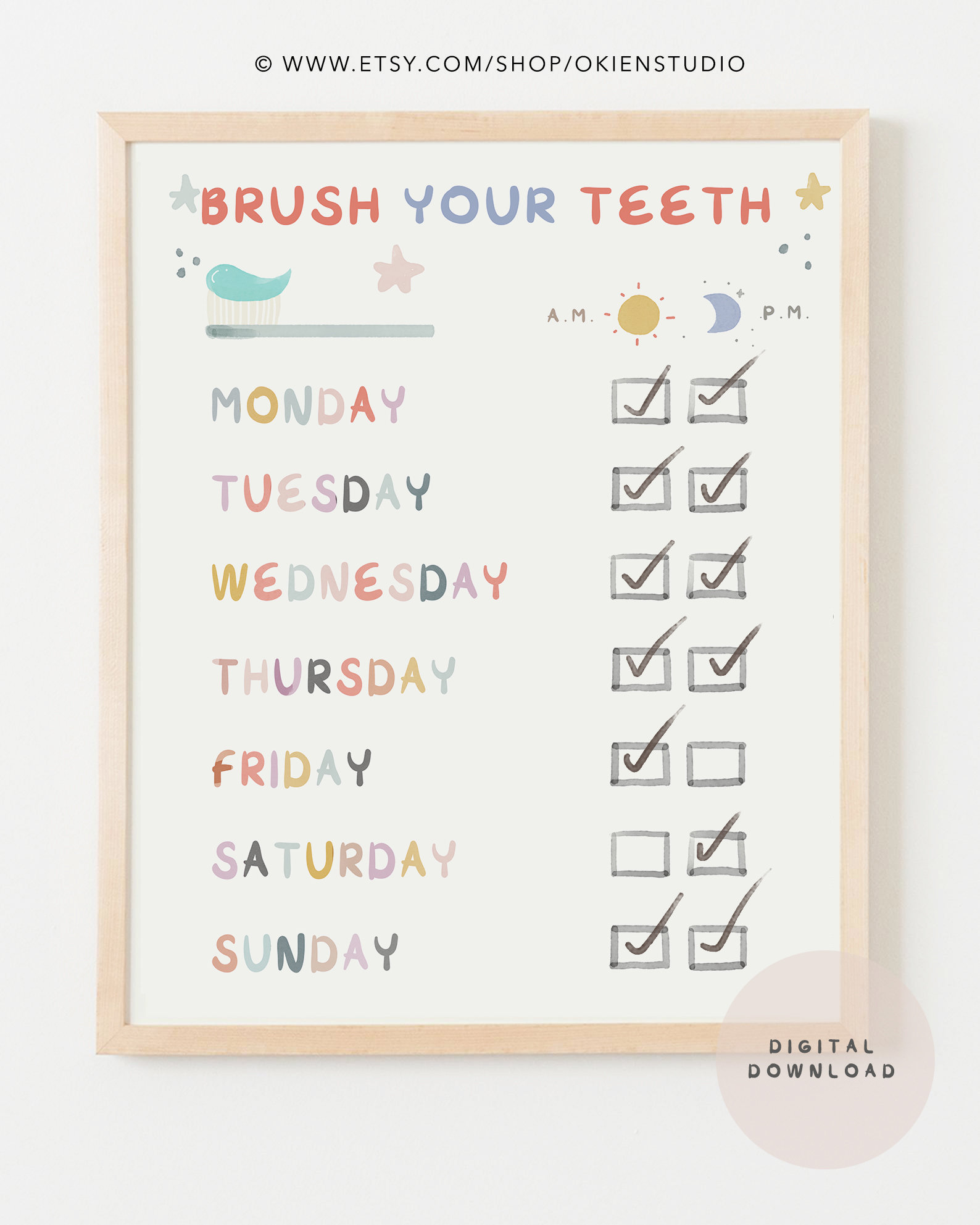 Brush Teeth Chart Printable: Toddler Brushing Checklist (digital ...