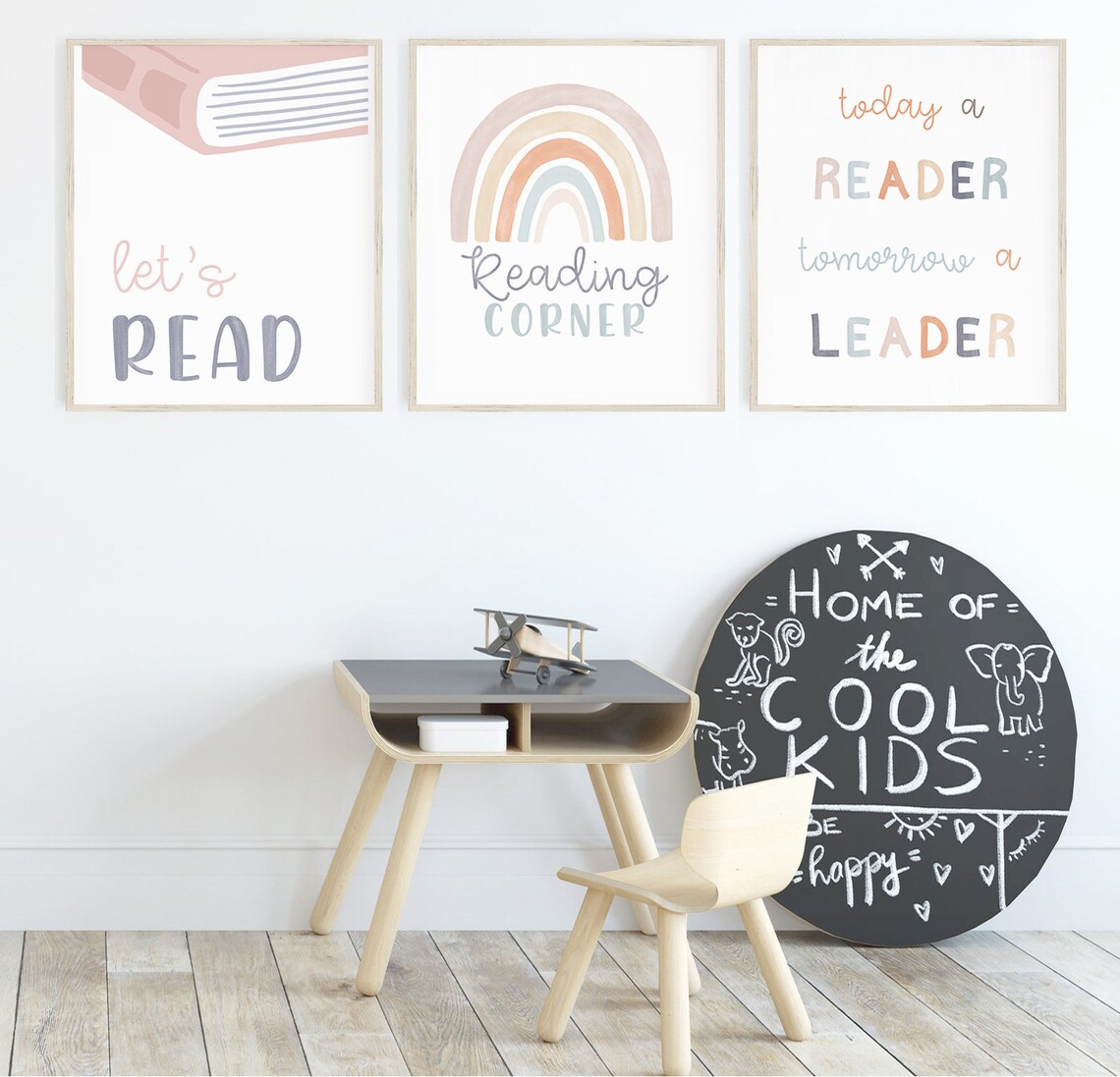 Set of 3 Rainbow Reading Corner Sign Watercolor Girl Room | Etsy