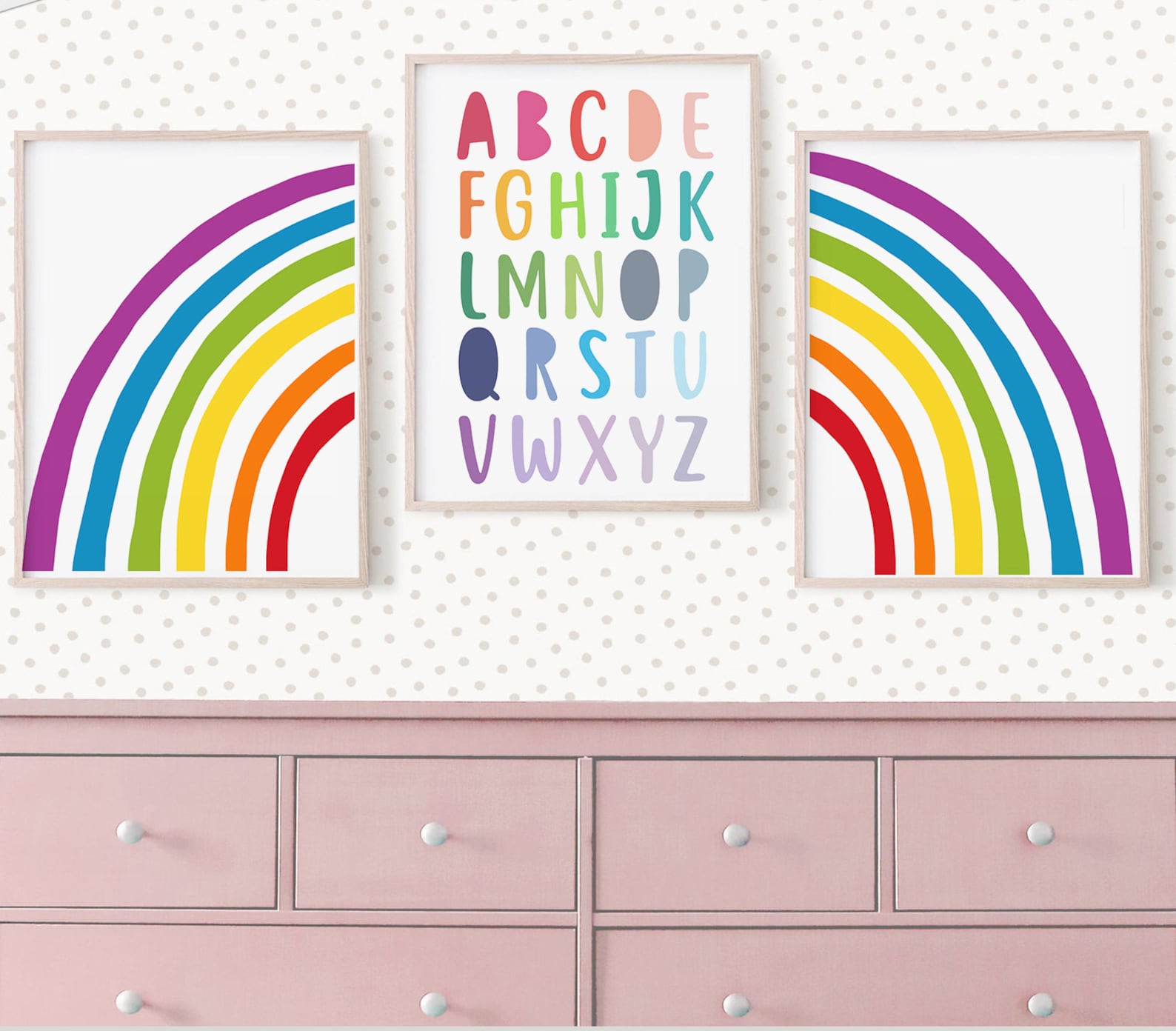 Rainbow Wall Art Set of 4 Print Alphabet Print Number Wall | Etsy