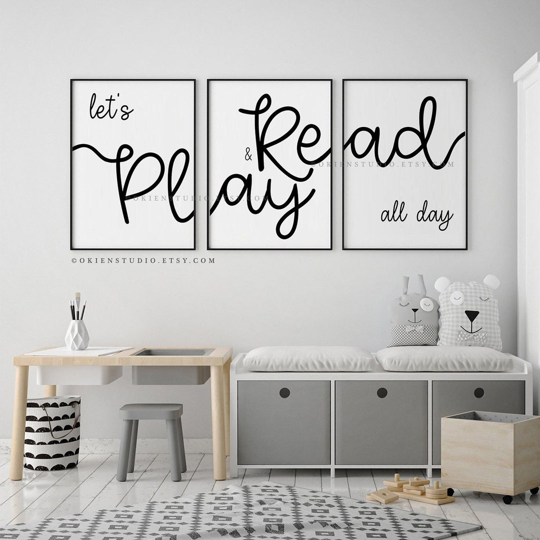 Lets Read Lets Play, Set of 3 Prints Digital, Kids Playroom Wall Art ...