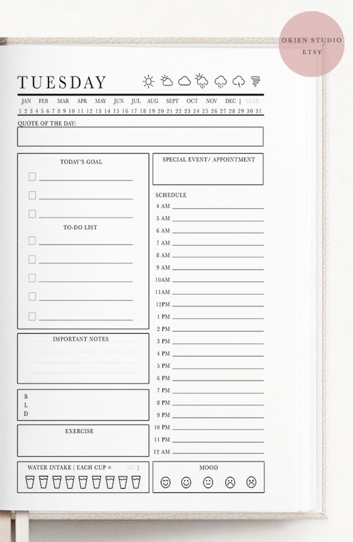 Planner Printable Day Planner Everyday Planner 365 Daily - Etsy