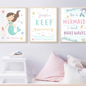 Mermaid Print Set of 3, Mermaid Poster, Set of 3 Room Decor, Mermaid ...