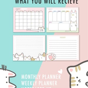 Cat Monthly Planner, Cat Weekly Planner, Digital Planner, Illustrated ...