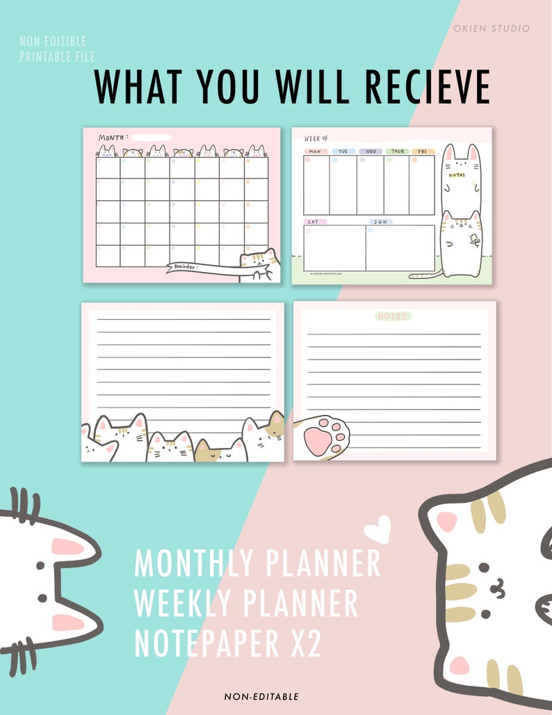 Cat Monthly Planner Cat Weekly Planner Digital Planner | Etsy