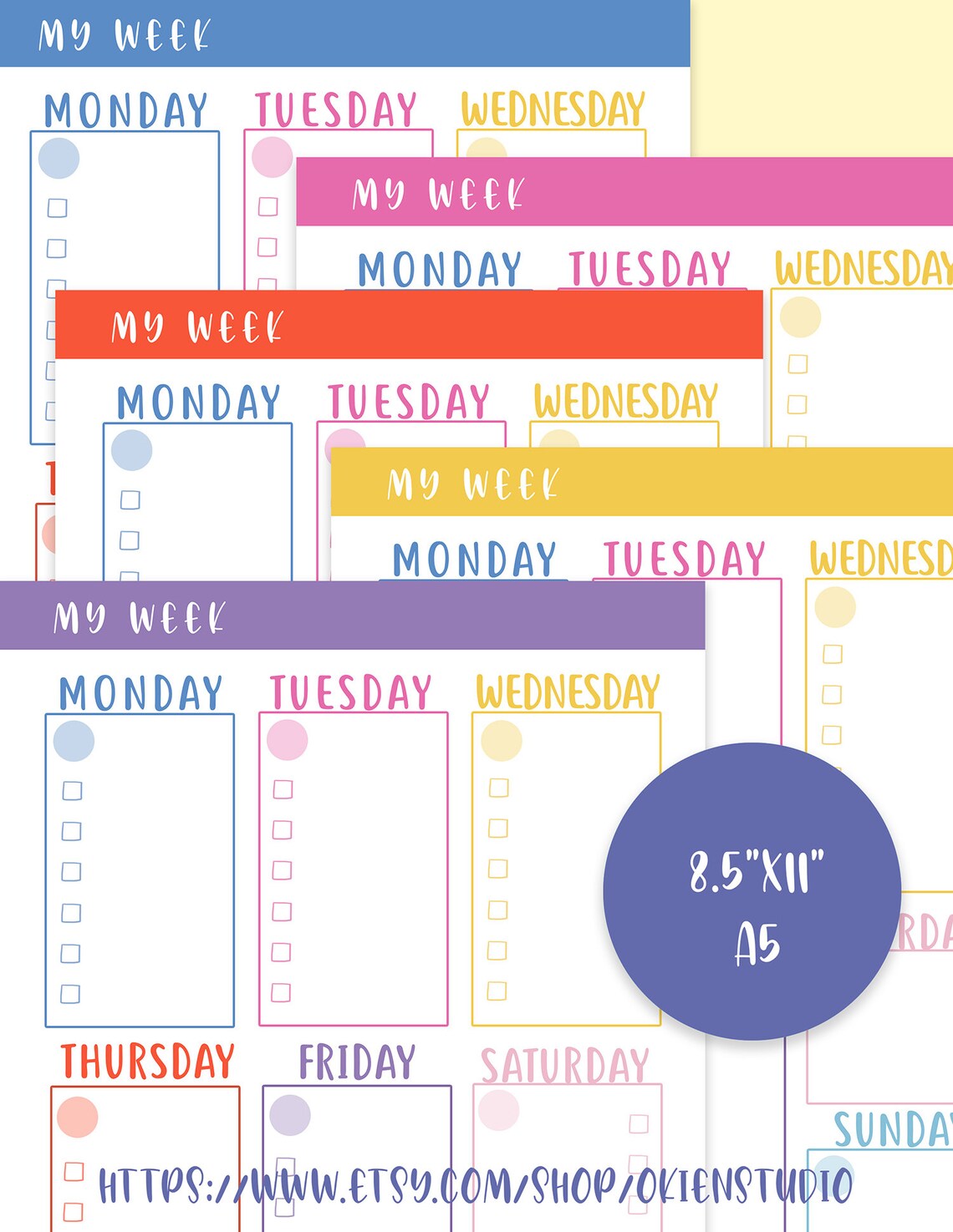10 Colors Weekly Calendar Printable to Do List Organizer - Etsy