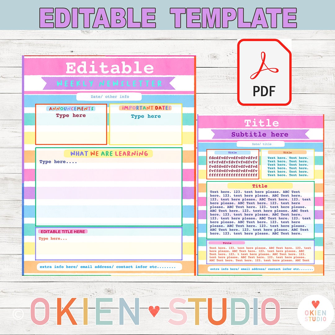Pastel Rainbow Newsletter Template: Editable Teacher Notes (PDF) - Etsy