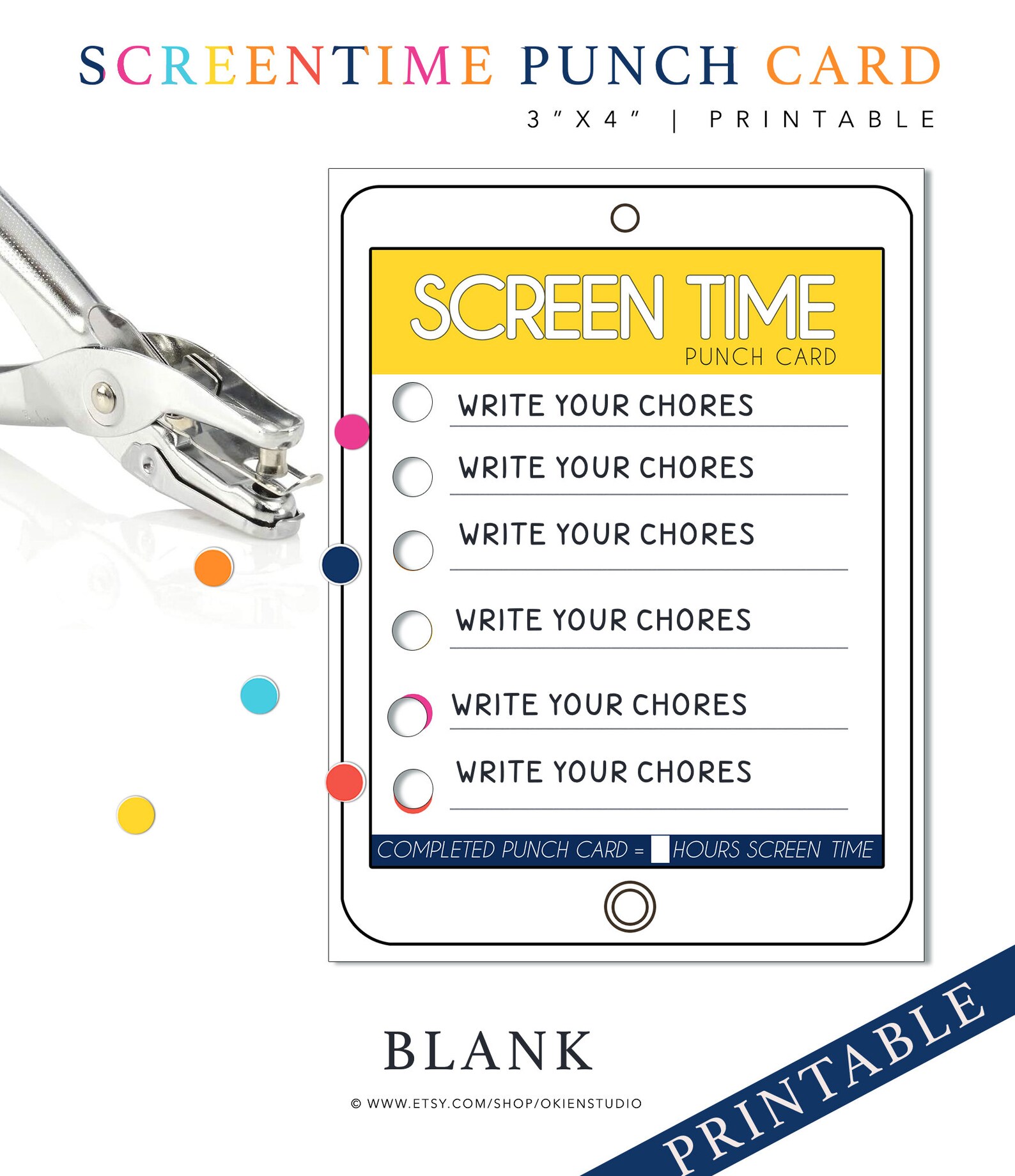 Screen Time Reward Punch Card, Punch Card Reward System, Homeschool ...