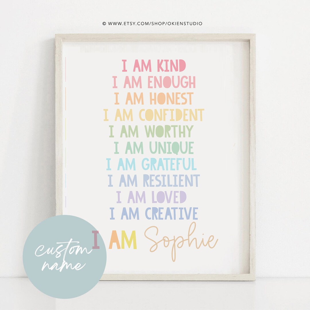 Pastel Name Sign, Positive Affirmations Wall Art, Pastel Girl Bedroom ...