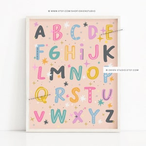 Pink ABC Poster, Boho Nursery Decor, Alphabet Poster, Alphabet Print ...
