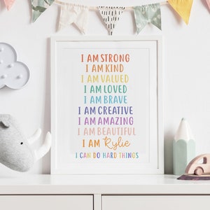 Positive Affirmations Wall Art, I Am Sign, Colorful Rainbow Poster, I ...