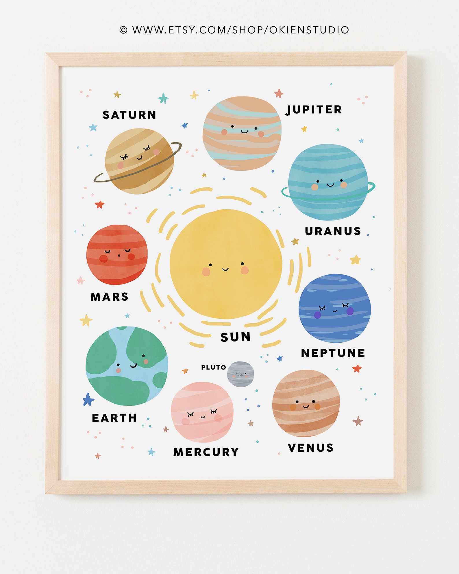 Solar System Poster Solar System Wall Art Cute Planets - Etsy Denmark