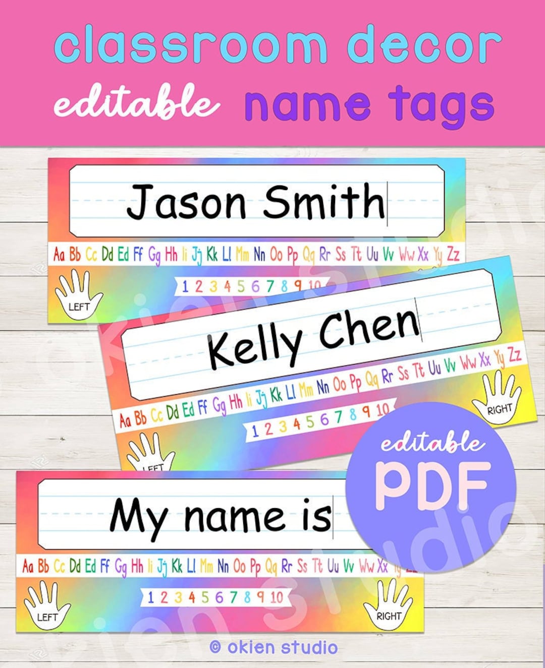 Rainbow Class Desk Name Tags: Editable Student Name Plates (PDF) - Etsy