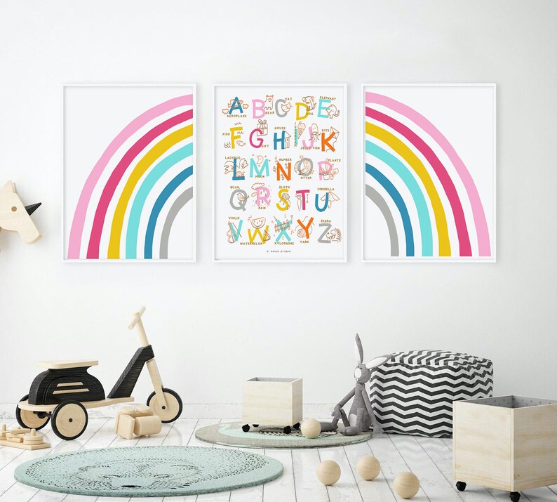 Rainbow Art print whimsical art alphabet poster boho | Etsy