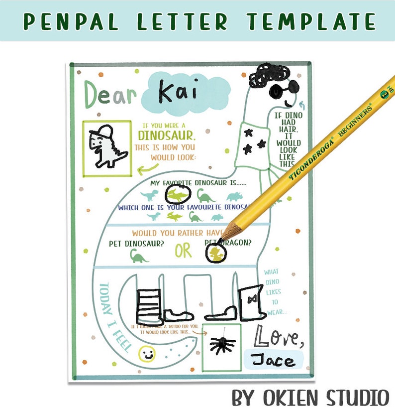 Dinosaur Letters Kids Pen Pal Printable Dino Letter - Etsy