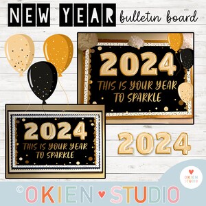 New Year Bulletin Board Kit, 2024 Bulletin Board Printables, New ...
