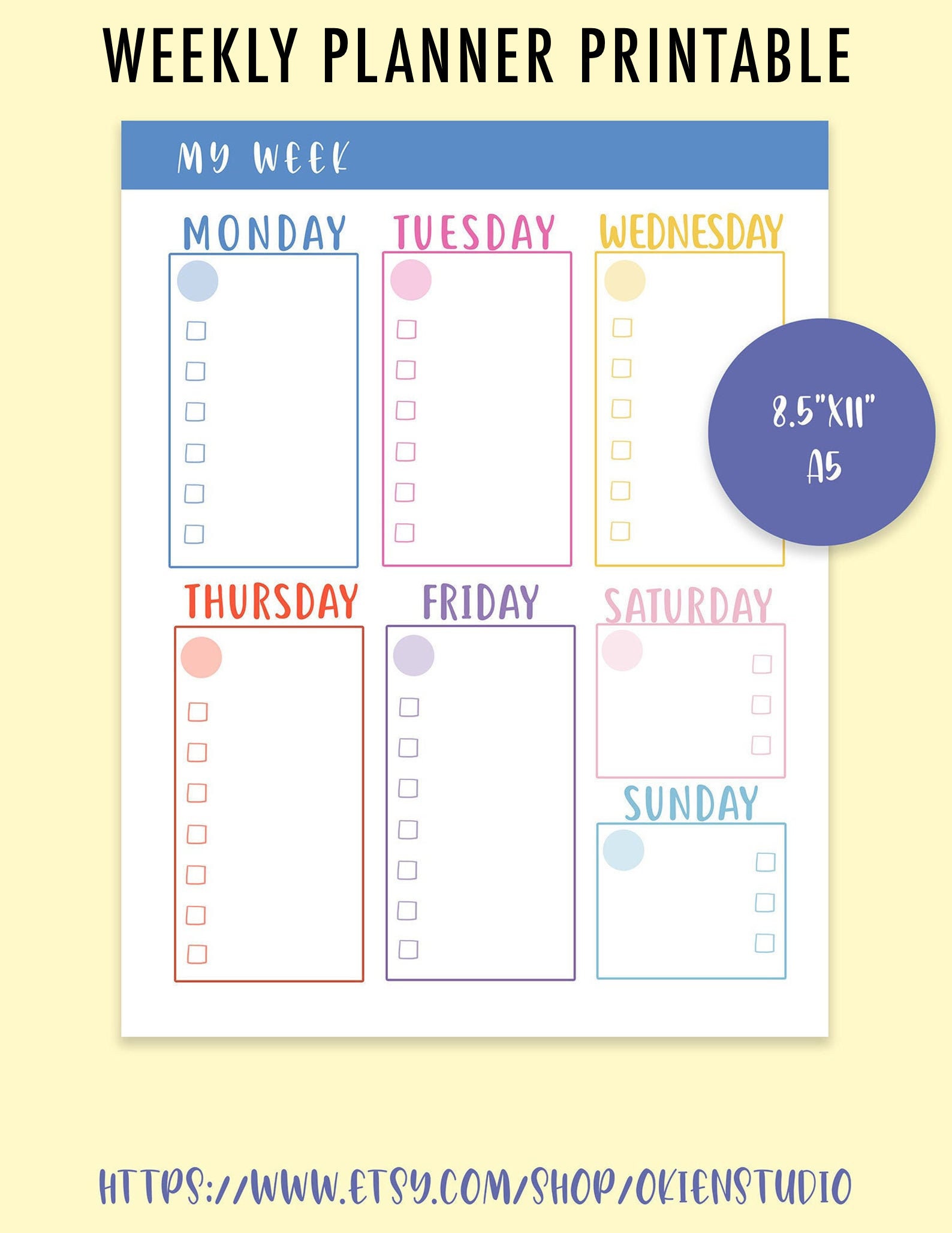 10 Colors Weekly Calendar Printable to Do List Organizer - Etsy