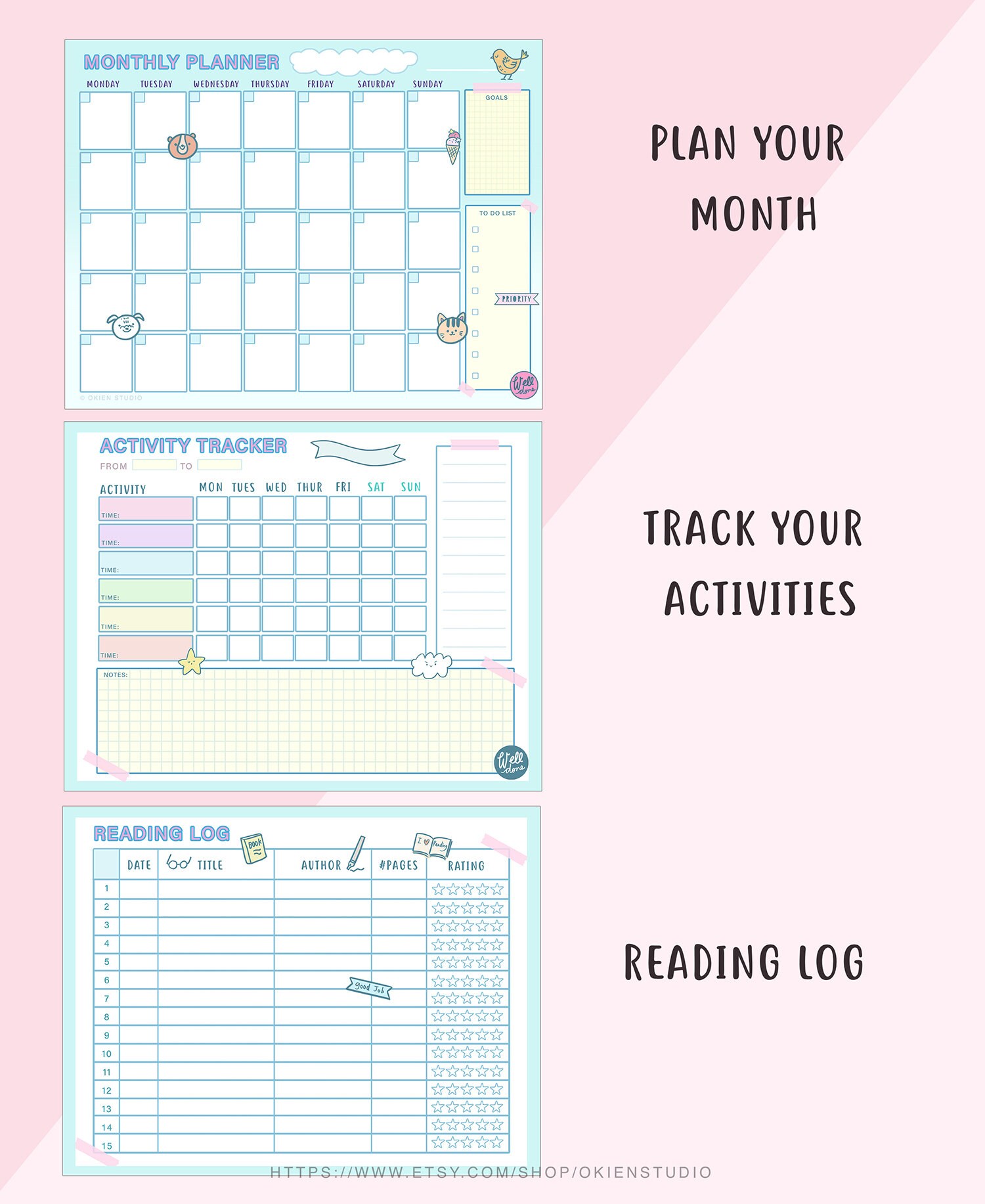 Planner Set Printable Monthly Calendar Activity Tracker - Etsy