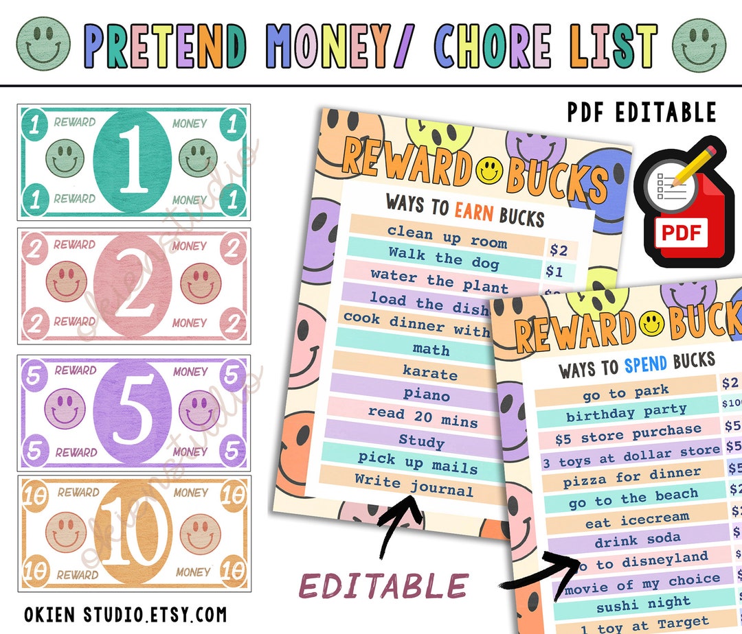 Editable Kids Reward Bucks, Reward System for Kids, Chore Bucks, Good ...