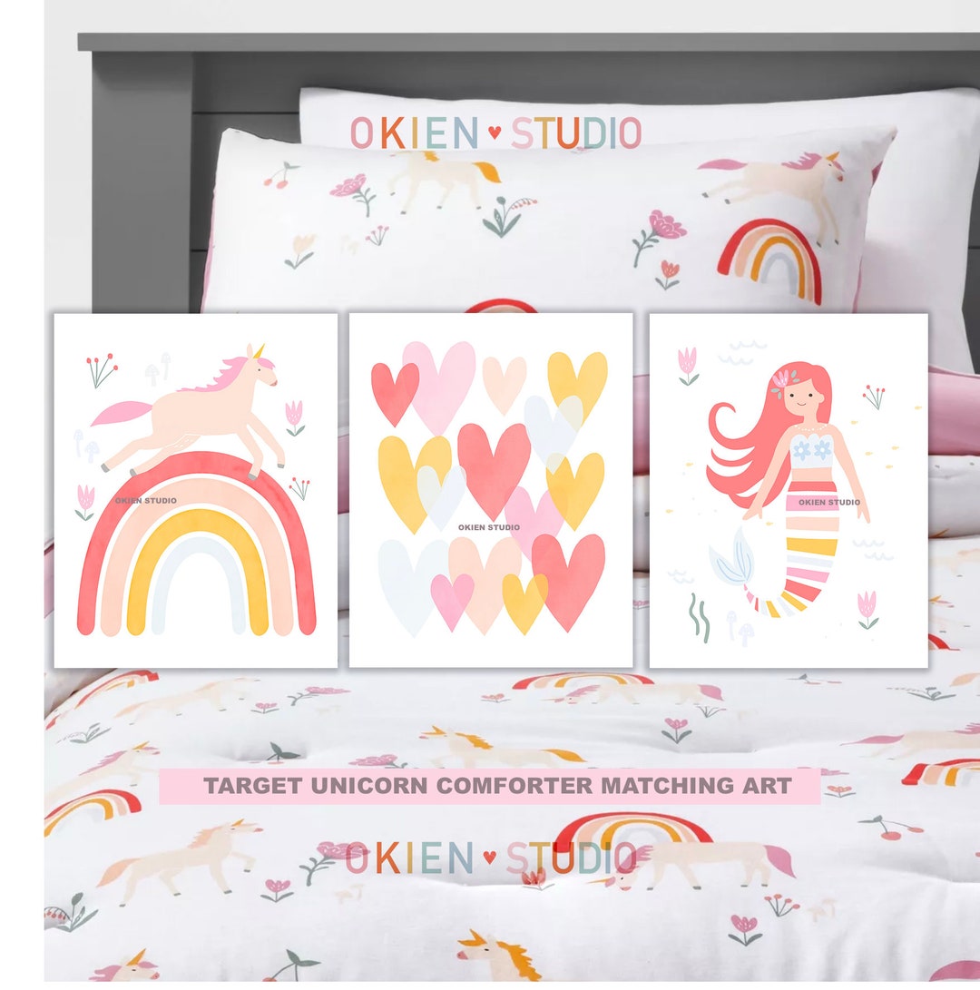 Mermaid Unicorn Art Prints Set of 3: Rainbow Nursery Decor (digital ...