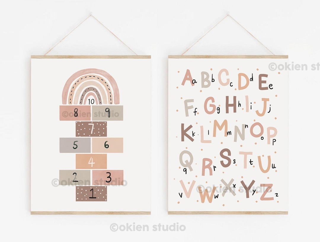 Boho Alphabet & Numbers Poster Set: Neutral Nursery Decor (digital ...