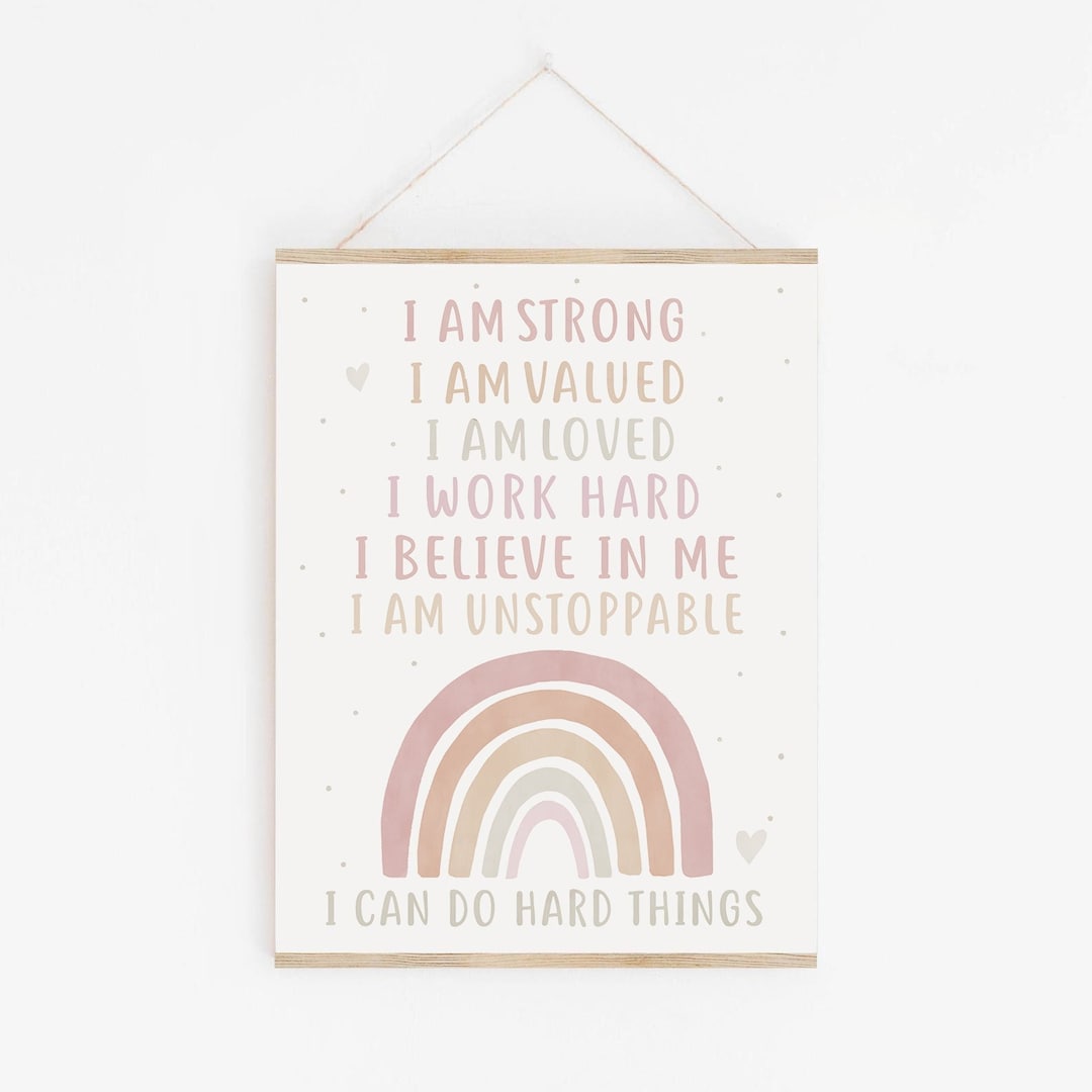 Kid Affirmations Print, I Can Do Hard Things, I Am Unstoppable, I Am ...