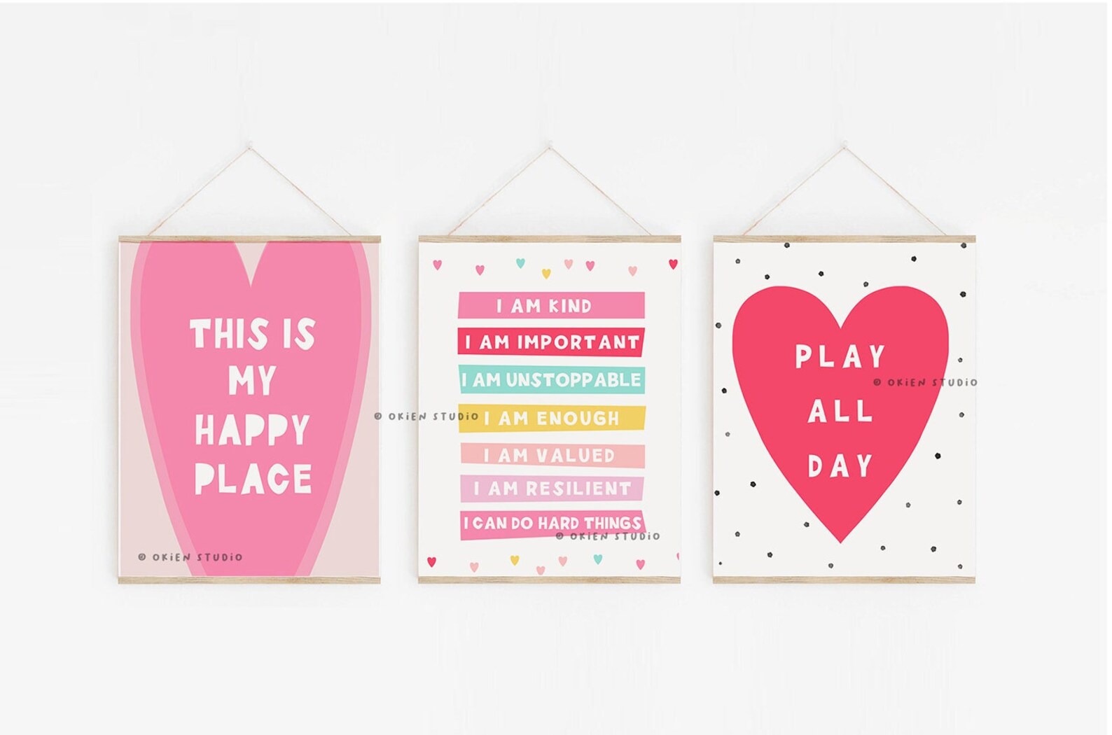 Hearts Print Nursery Positive Affirmations Art Prints Happy - Etsy