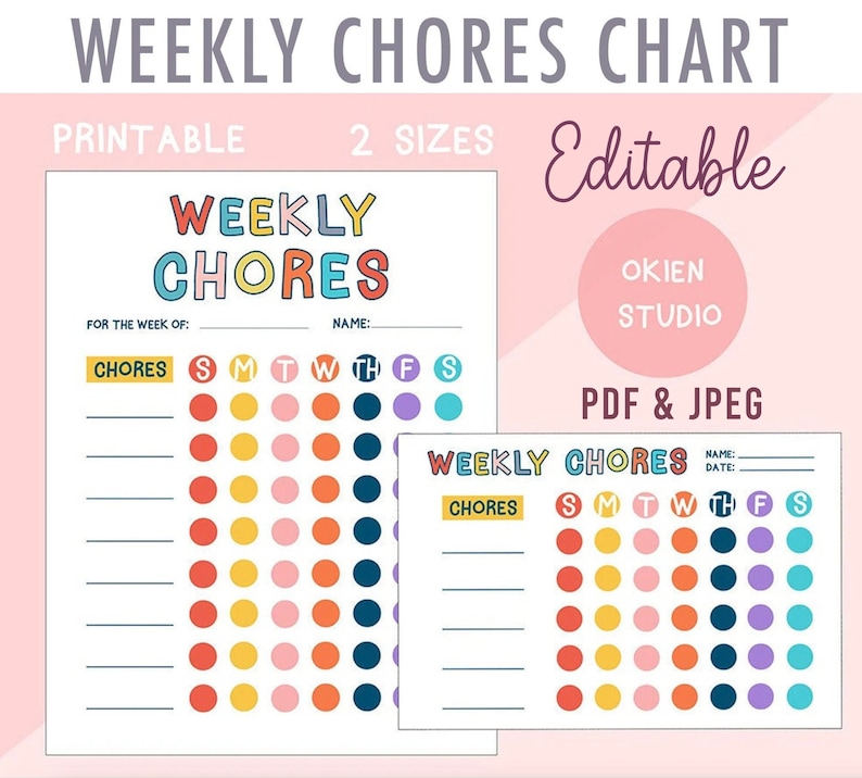 Editable Chore Chart for Kids Editable Cleaning Schedule - Etsy