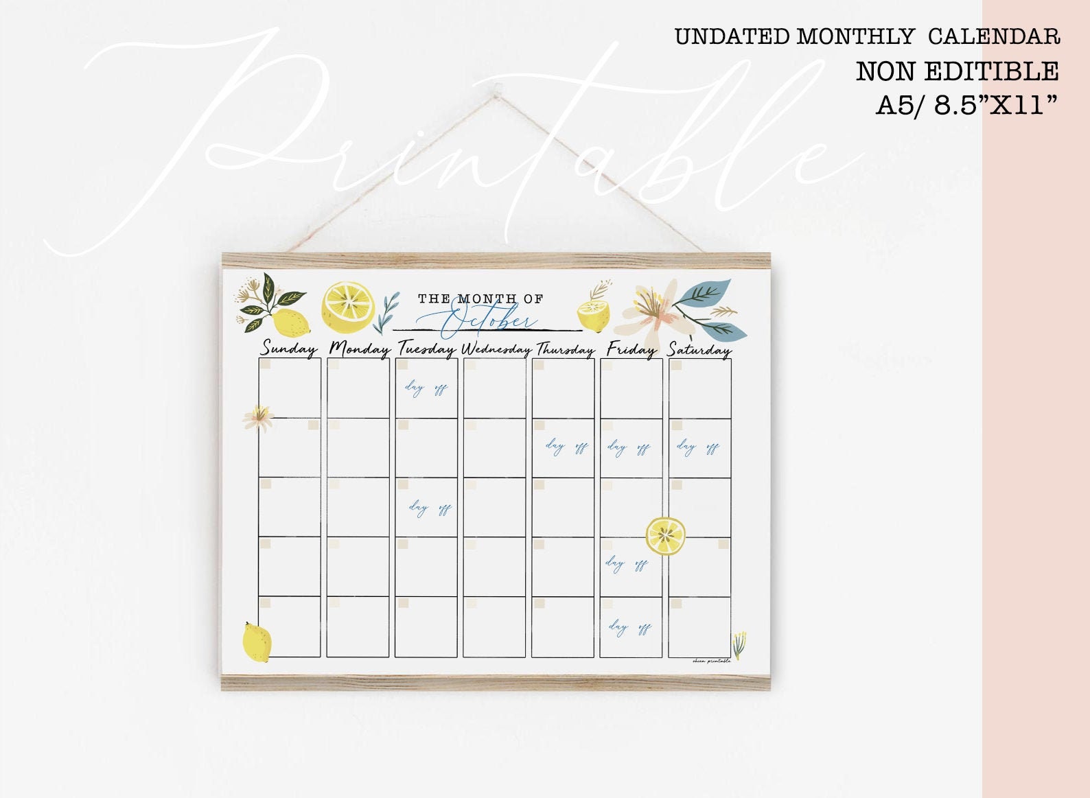 Summer Monthly Calendar Lemon Monthly Planner Lemon - Etsy