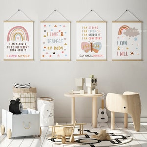 Positive Quotes Wall Art, I Am Enough, Positive Affirmations for Kids ...