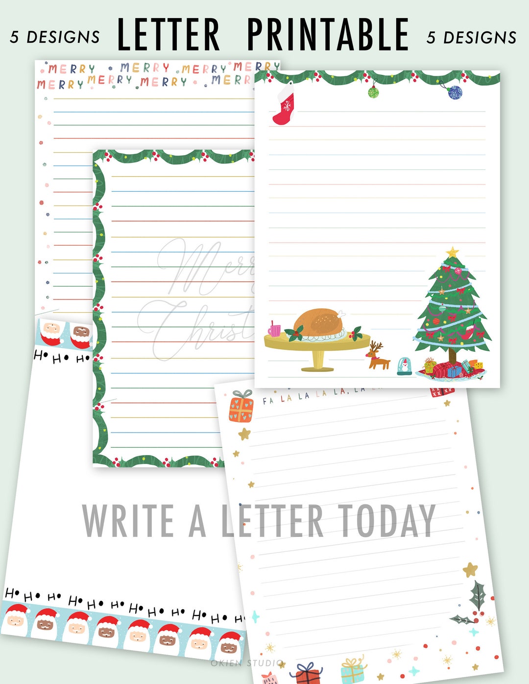 Printable Letter, Merry Christmas Printable Lined Stationery, Instant ...