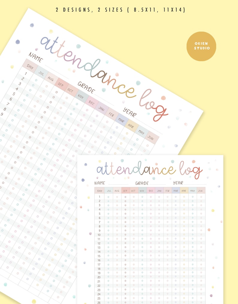Printable Yearly Attendance Sheet Attendance Log Rainbow - Etsy