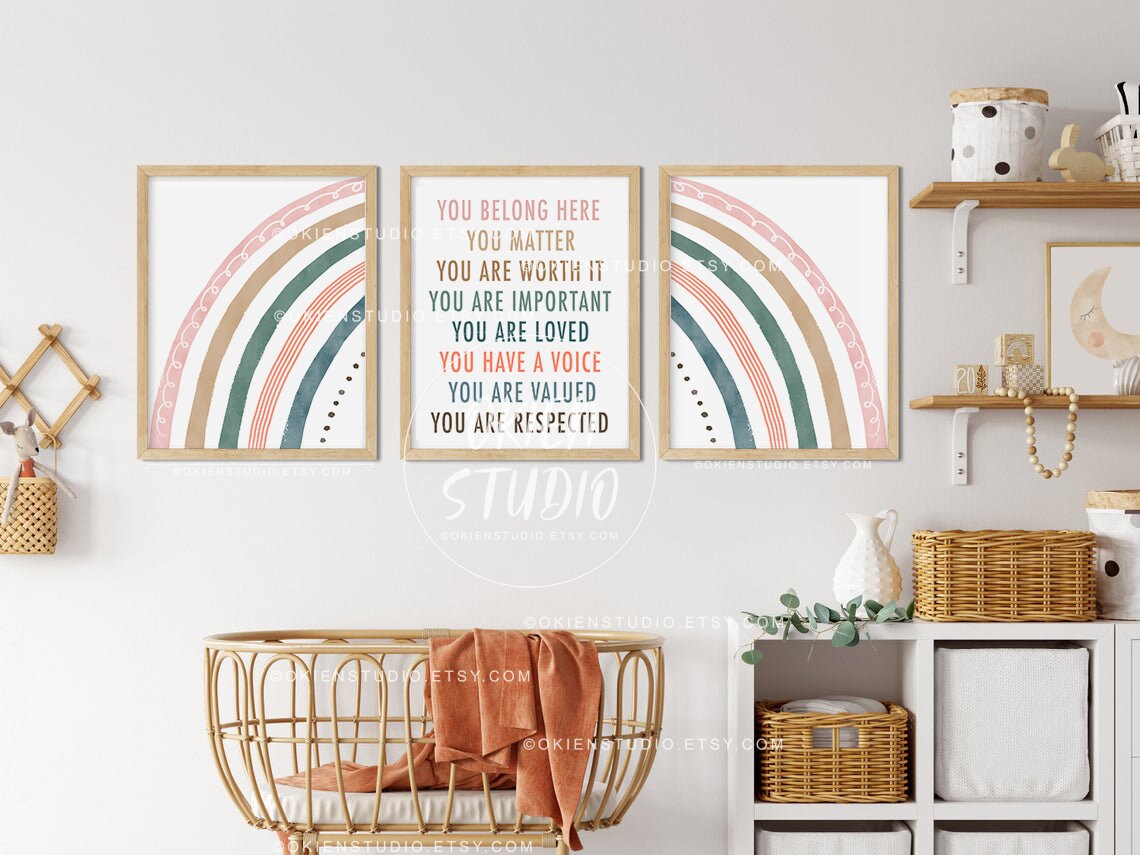 Adventure Awaits Poster Boho Rainbow Art you are enough | Etsy