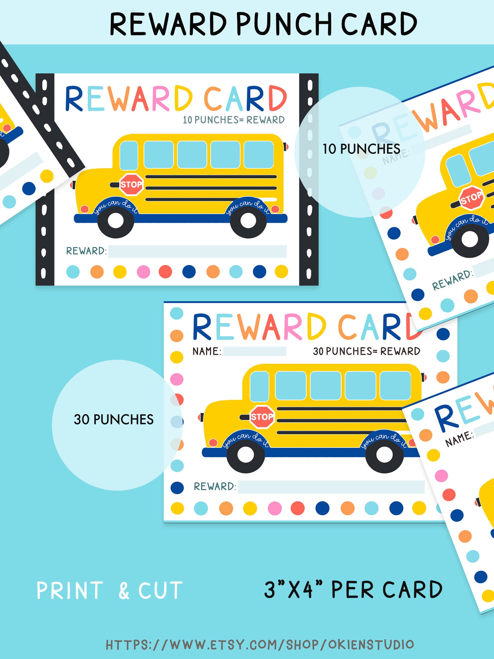 Printable Bus Reward Punch Card: Classroom or Homeschool (JPEG) - Etsy