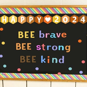 New Year Bulletin Board Kit, 2024 Bulletin Board Printables, Bee Theme ...