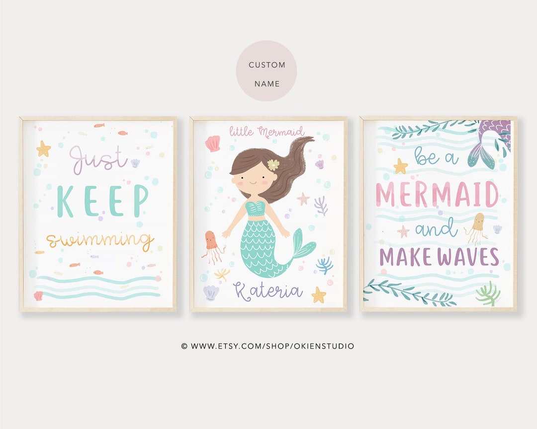Mermaid Print Set of 3, Mermaid Poster, Set of 3 Room Decor, Mermaid ...