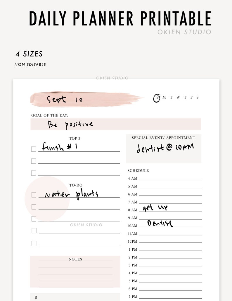 Day Plan Printable Daily Planner 365 Daily Plan Productive - Etsy