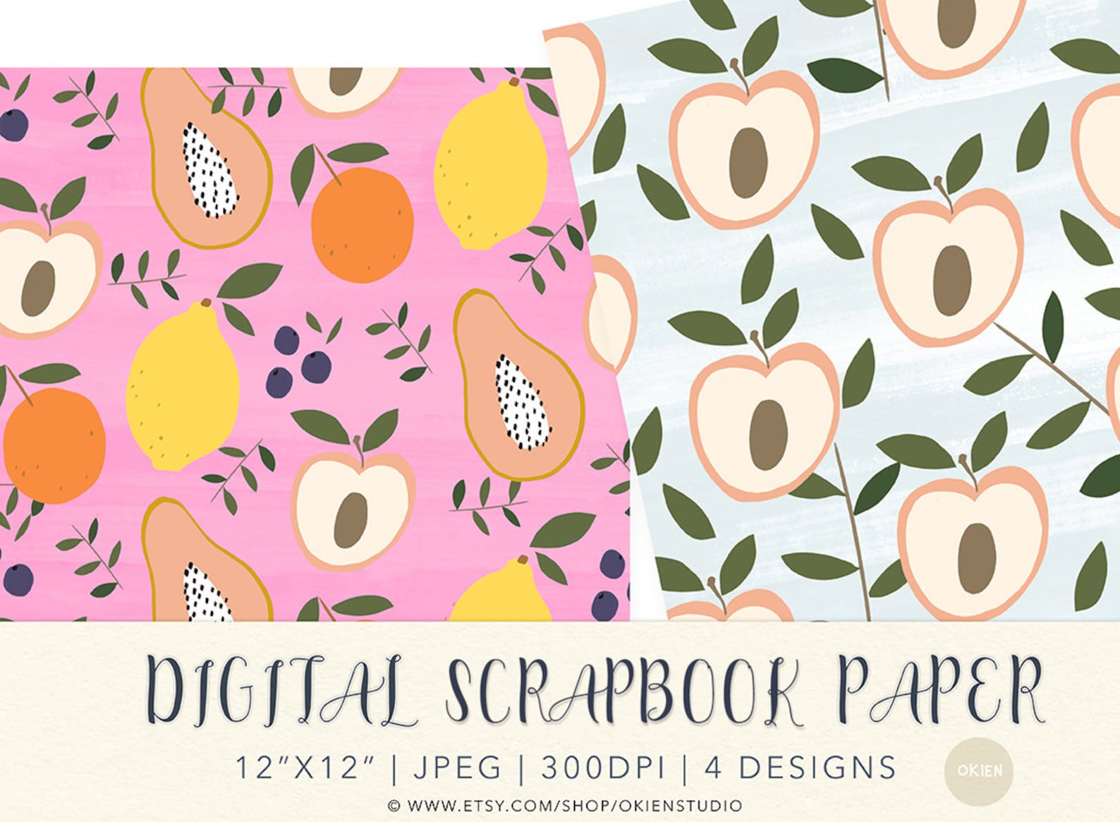 Digital Scrapbook Paper Pattern Paper Printable Fruity - Etsy