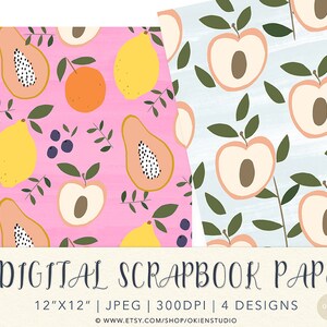 Digital, Scrapbook Paper, Pattern Paper Printable, Fruity Scrapbook ...