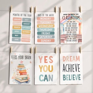 Pastel Boho Classroom Bundle Poster Set, 16 Posters, Grade 1 Classroom ...