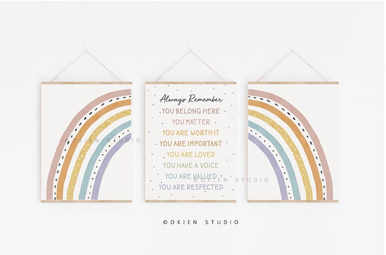 Rainbow Classroom Poster | Soft Pastel Dot Nursery & Affirmation Art ...