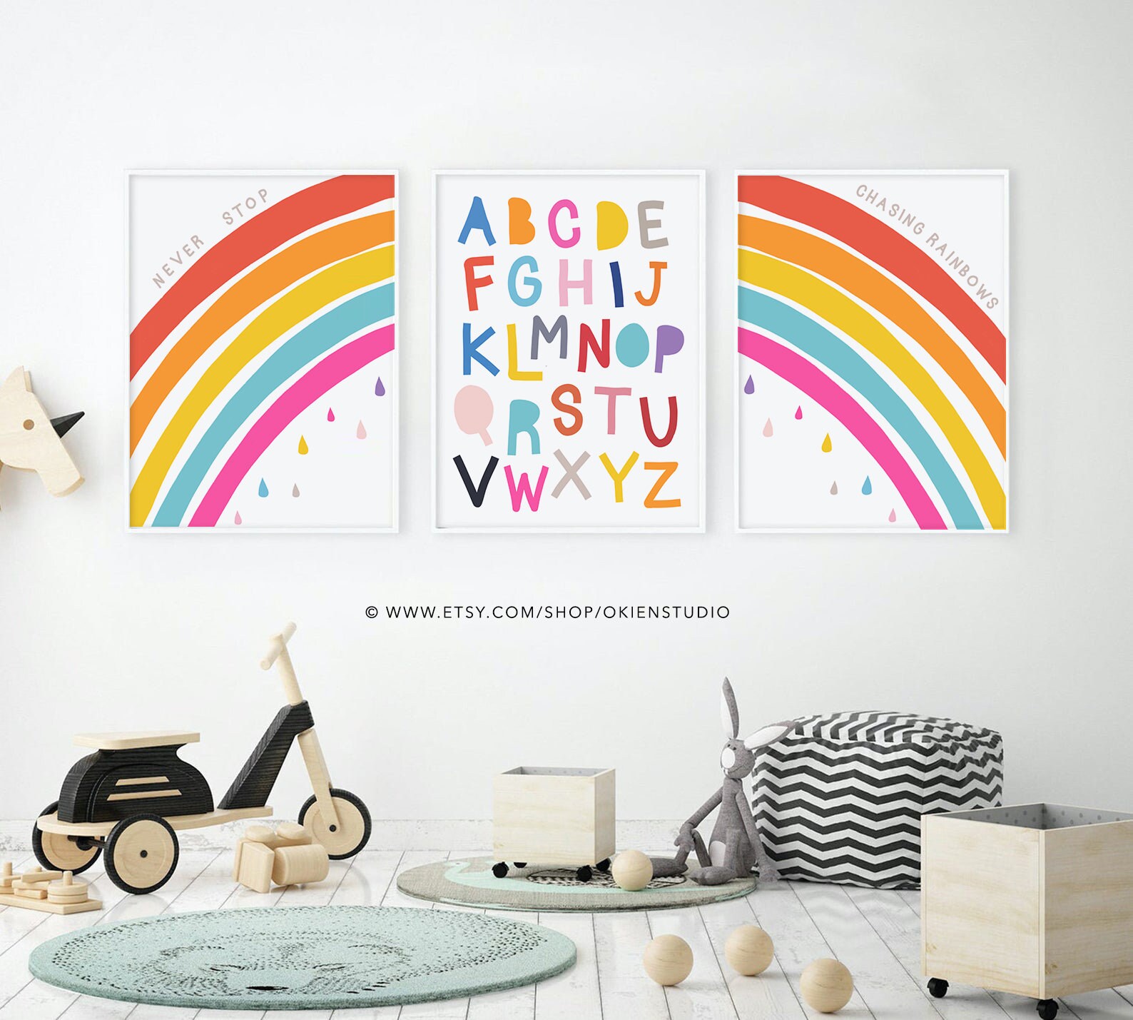 Rainbow Nursery Poster Set: Alphabet Print, Colorful Kids Room (digital ...
