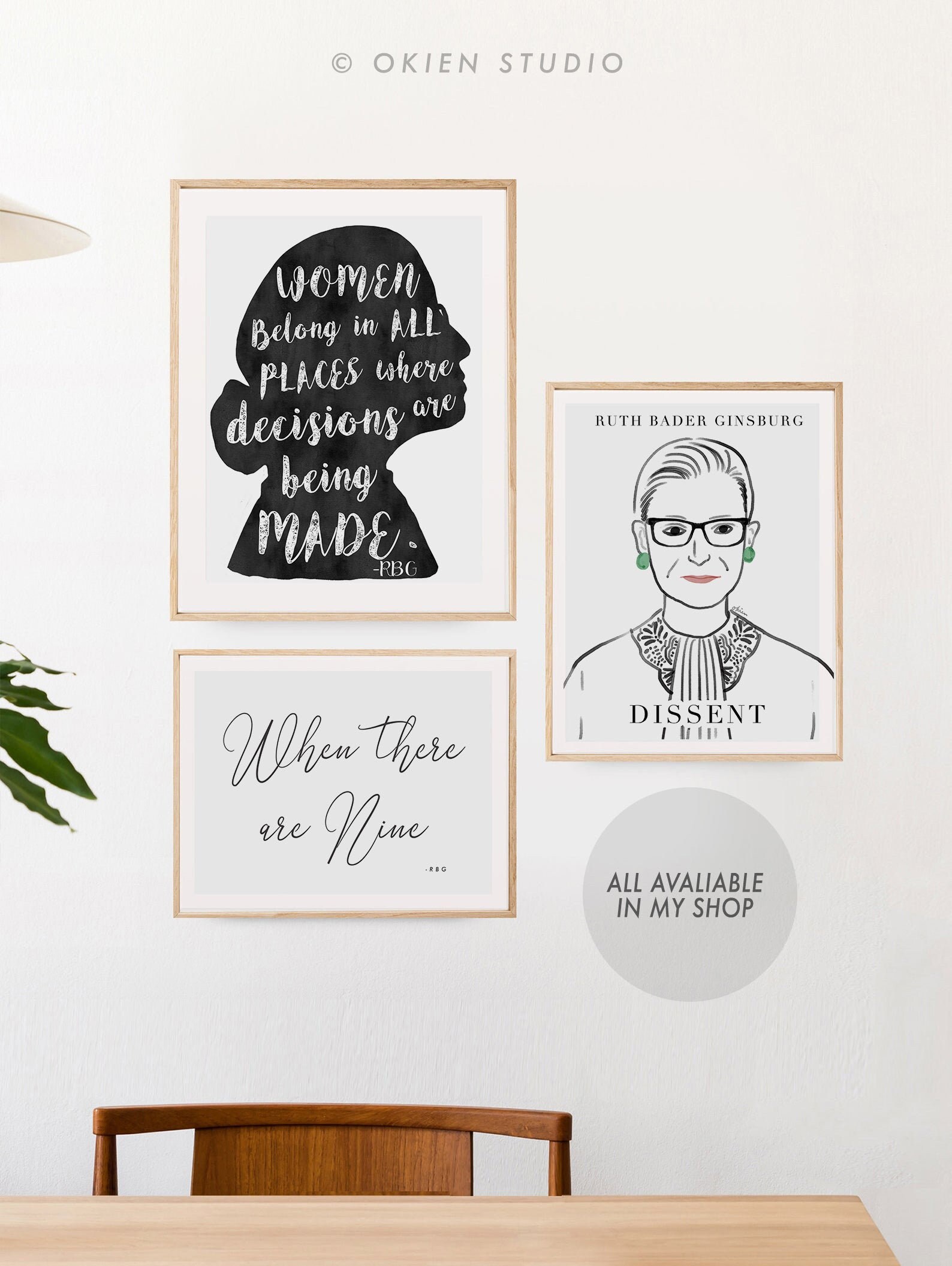 Set of 3 Ruth Bader Ginsburg Print Set DISSENT Women | Etsy