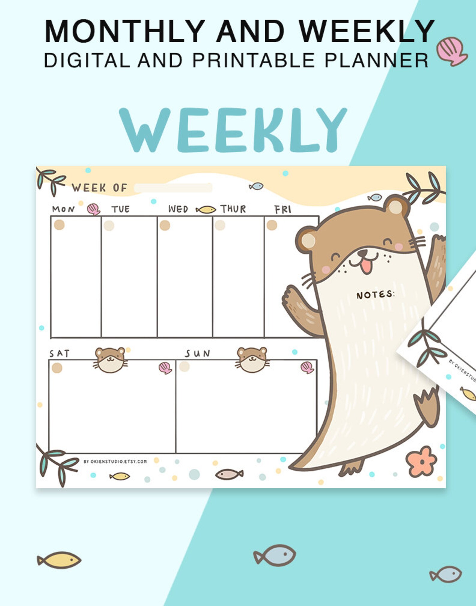 Printable Monthly Calendar Otter Planner Digital Planner - Etsy